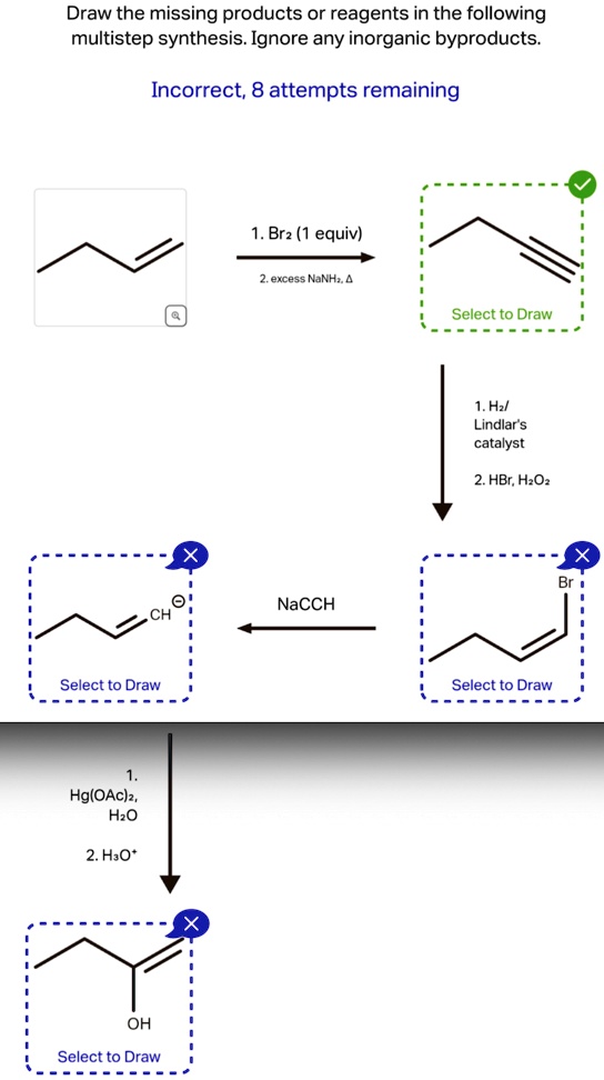 Draw the missing products or reagents in the following multistep ...