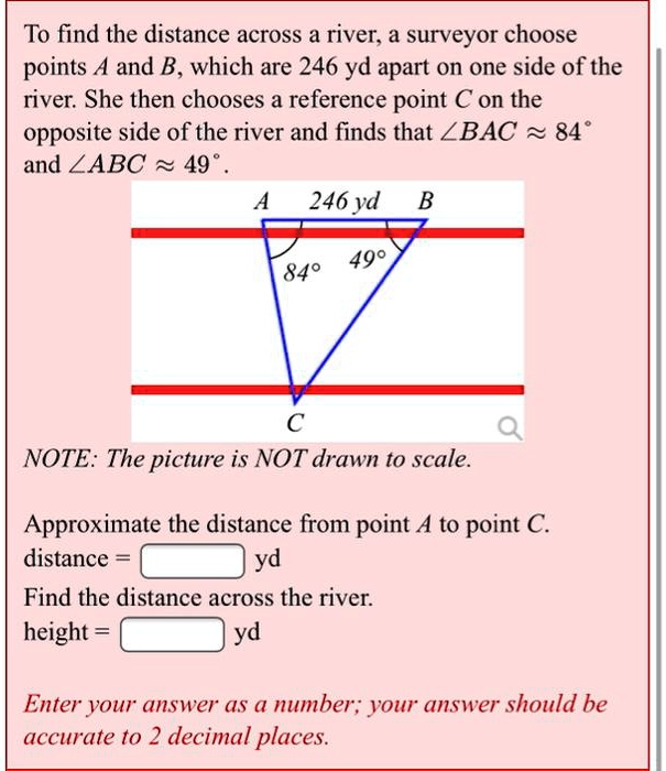 SOLVED:To find the distance across a river; a surveyor choose points A ...