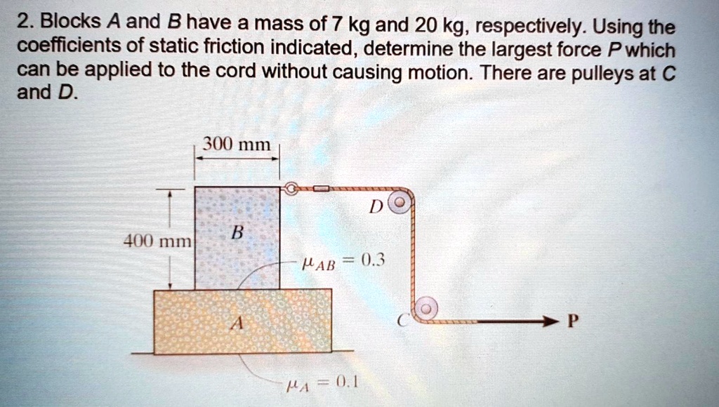 SOLVED: 2. Blocks A and B have a mass of 7 kg and 20 kg, respectively ...