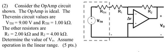 SOLVED: (2) Consider the OpAmp circuit shown. The OpAmp is ideal. The Thevenin circuit values ...