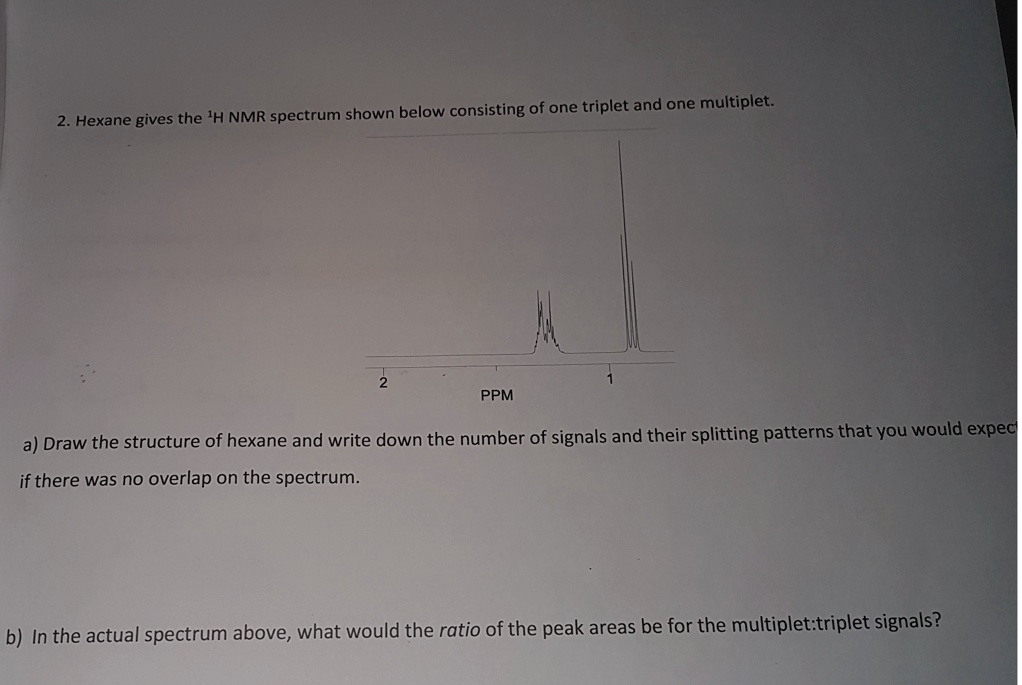 question hexane gives the h nmr spectrum shown below consisting of one ...
