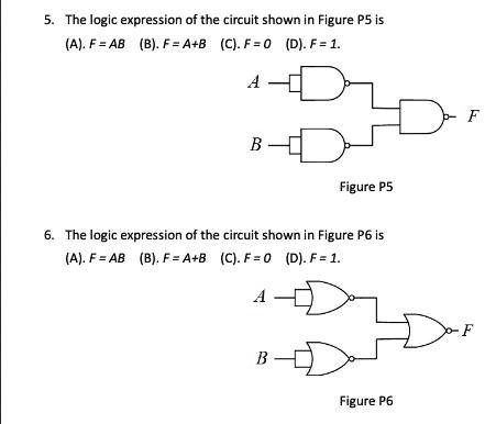SOLVED: 5. The logic expression of the circuit shown in Figure P5 is A.F = AB + B.F = A + BC.F ...