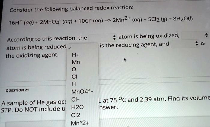 Consider the following balanced redox reaction 1oci aq 2mn2...