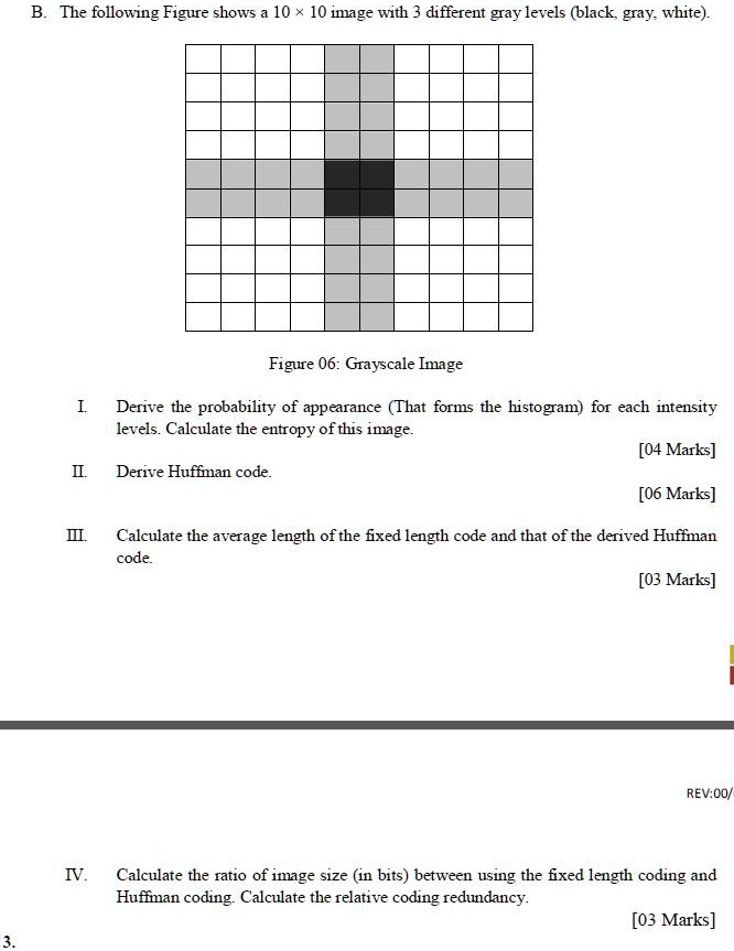 SOLVED: B. The following figure shows a 10x10 image with 3 different gray levels: black, gray ...
