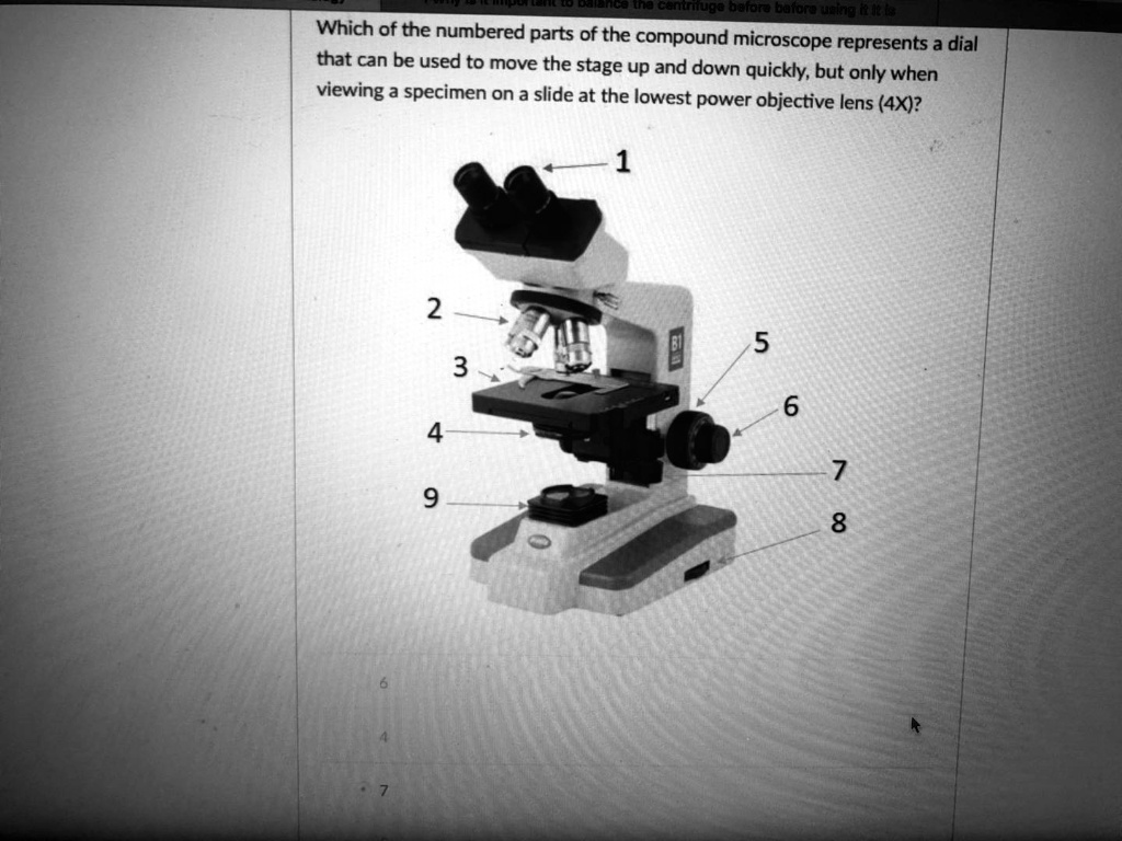 Which of the numbered parts of the compound microscope represents a ...
