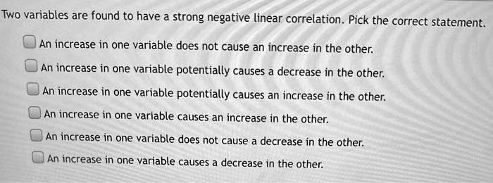 two variables are found to have a strong negative linear correlation ...
