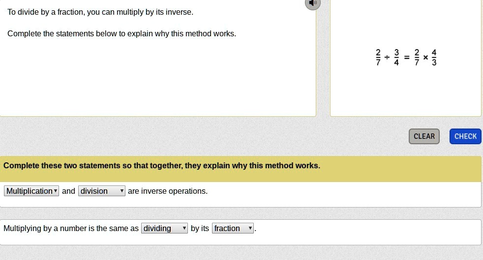 SOLVED: 'To divide by a fraction, you can multiply by its inverse. Complete the statements below ...
