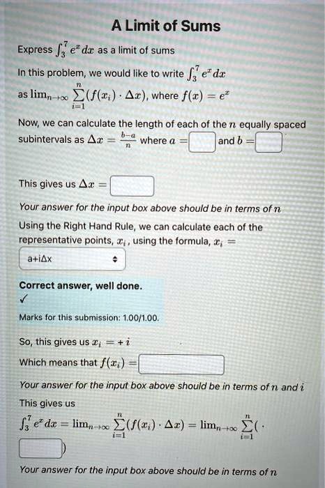 SOLVED: A Limit of Sums Expressed as a limit of sums. In this problem ...