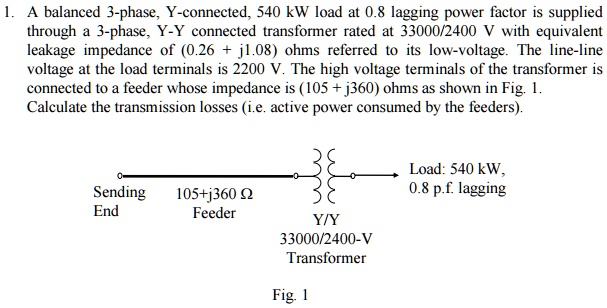 1. A balanced 3-phase, Y-connected, 540 kW load at 0.8 lagging power ...