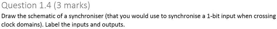 SOLVED: Question 1.4 (3 marks): Draw the schematic of a synchronizer ...