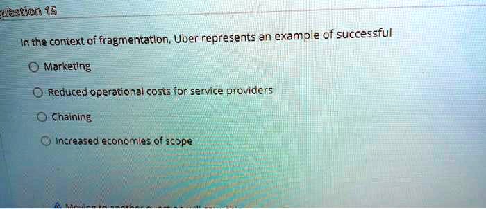 SOLVED: Question 15: In the context of fragmentation, Uber represents ...
