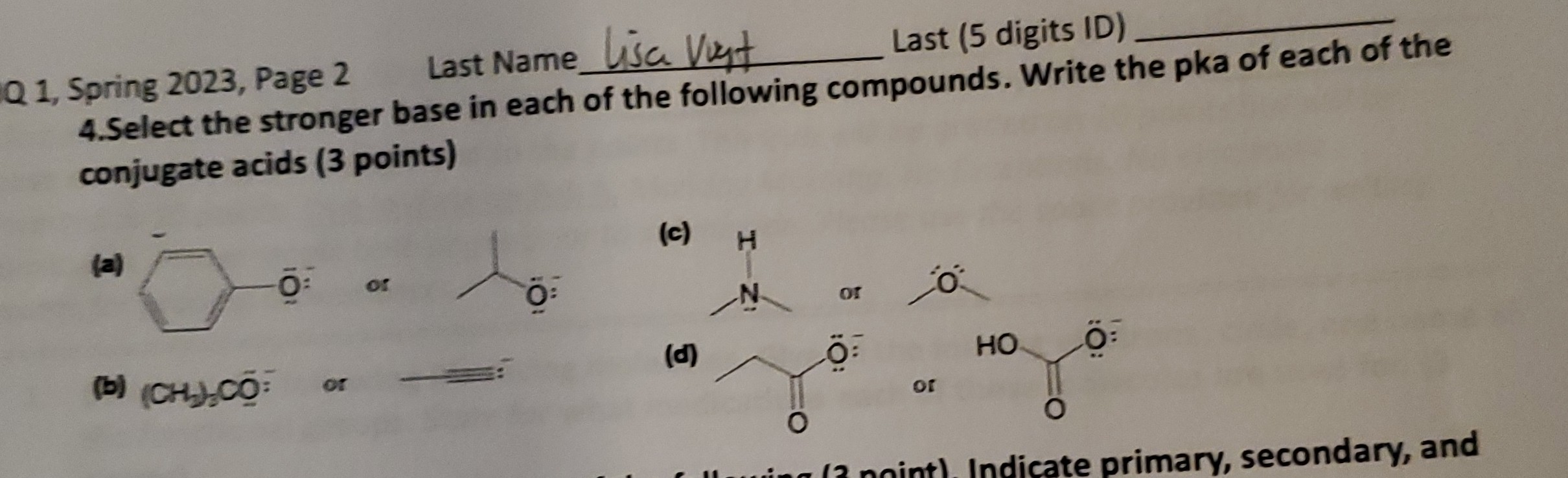 SOLVED: Q 1, Spring 2023, Page 2 Last Name lisa Vuyt Last (5 digits ID ...