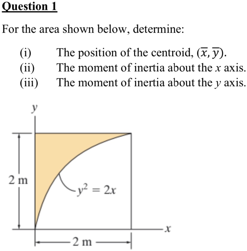 SOLVED: For the area shown below, determine: The position of the ...