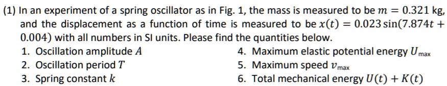 SOLVED: (1) In an experiment of a spring oscillator as in Fig: 1,the ...