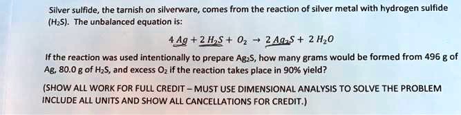 SOLVED: Silver sulfide, the tarnish on silverware, comes from the ...