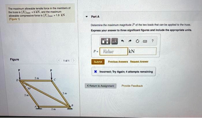 The maximum allowable tensile force in the members of the truss is Fmax ...