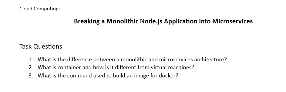 Cloud Computing: Breaking a Monolithic Node.js Application into Microservices Task Questions 1 ...