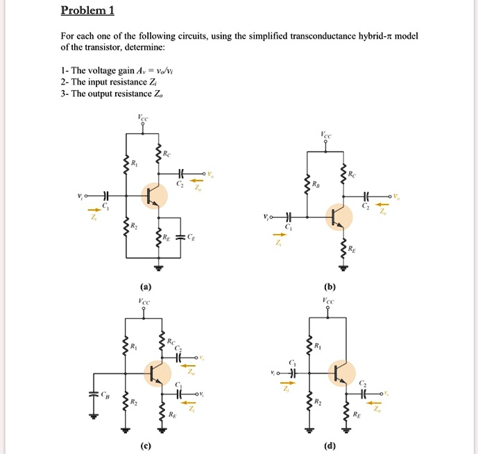 problem 1 for each one of the following circuits using the simplified transconductance hybrid ...
