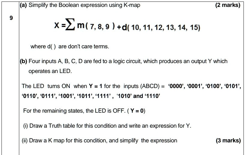 Solved Simplify The Boolean Expression Using K Map Marks Xzm 7 8 9