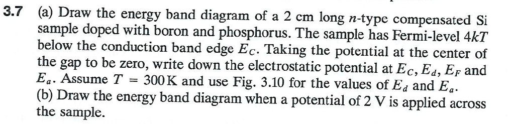 3.7 (a) Draw the energy band diagram of a 2 cm long n-type compensated ...