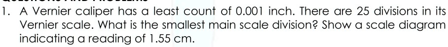 SOLVED: Vernier caliper has least count of 0.001 inch: There are 25 ...