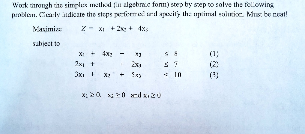 SOLVED: Work through the simplex method (in algebraic form) step by ...