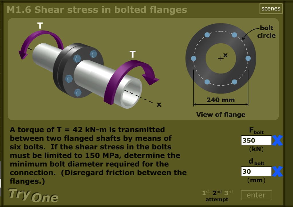M1.6 Shear stress in bolted flanges A torque of T = 42 kN-m is ...