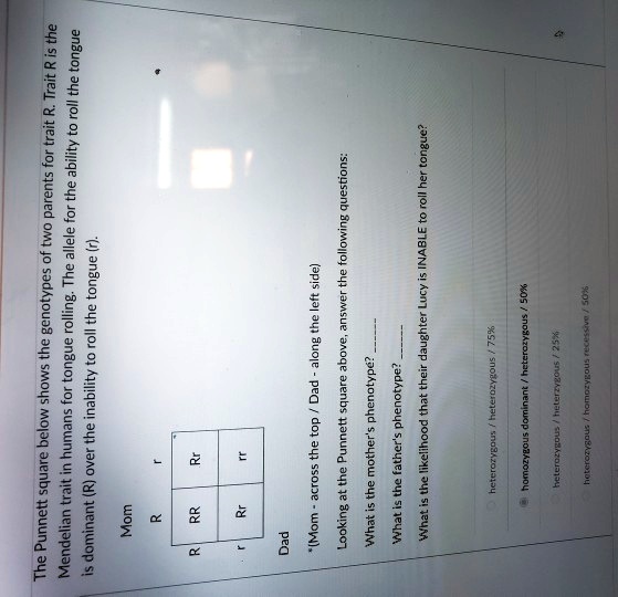 SOLVED: 'the tonguee ability to roll the genotypes of two parents for ...