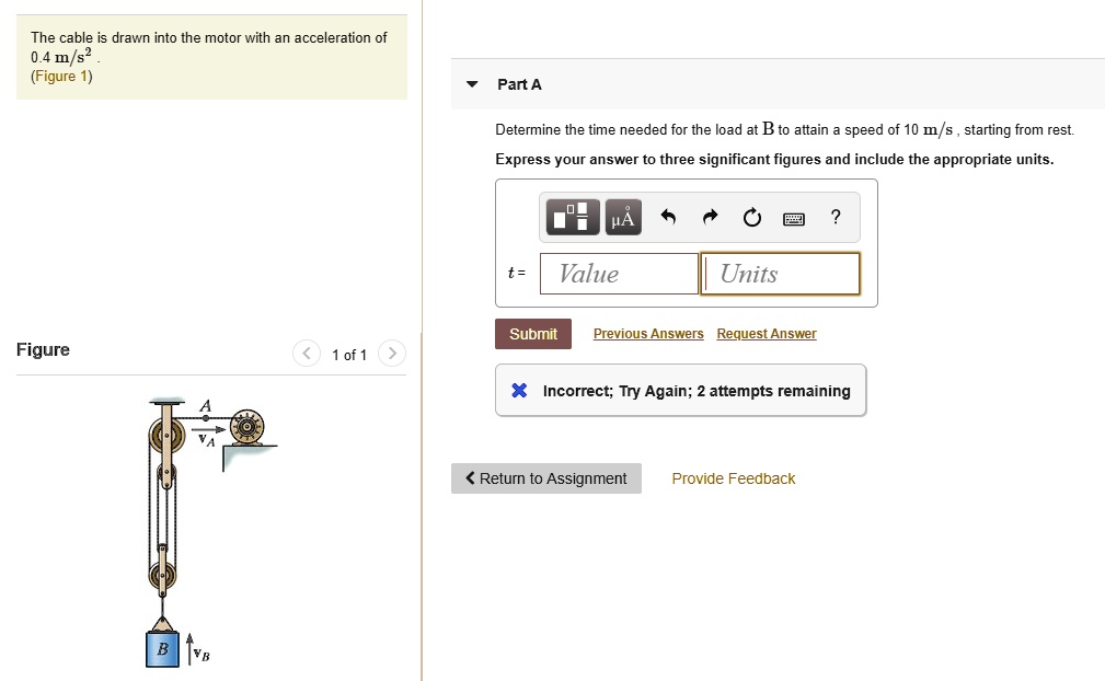 SOLVED: The cable is drawn into the motor with an acceleration of 0.4 m/s (Figure 1) Part A ...