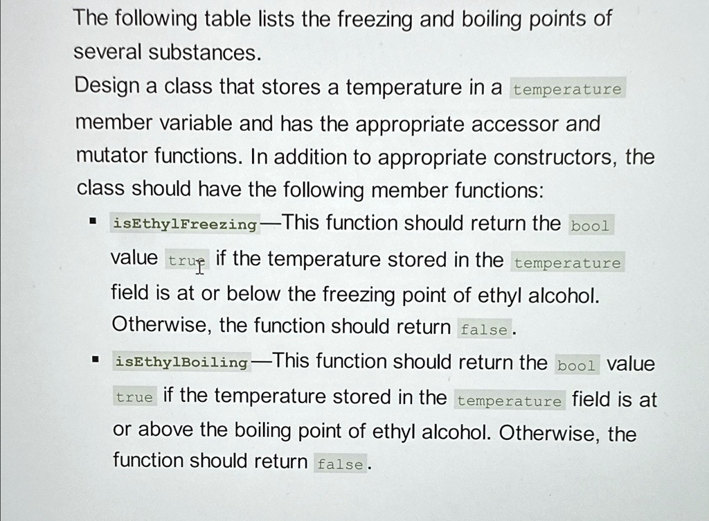 SOLVED: The following table lists the freezing and boiling points of ...