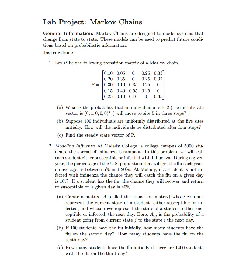 please help with the second question all parts lab project markov chains general information ...