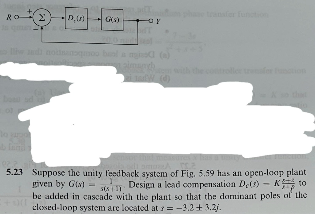 Solved 5 23 Suppose The Unity Feedback System Of Fig 5 59 Has An Open Loop Plant S P The