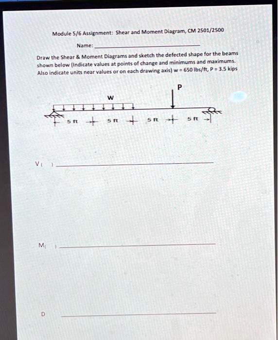 Module 5/6 Assignment: Shear and Moment Diagram, CM 2501/2500 Name: Draw the Shear Moment ...