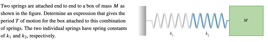 SOLVED: Two springs are attached end to end to a box of mass M shown in ...