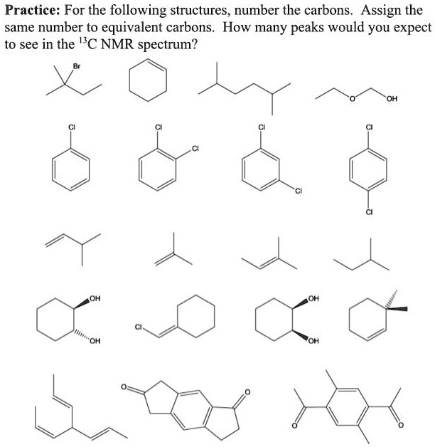 SOLVED:Practice: For the following structures, number the carbons ...