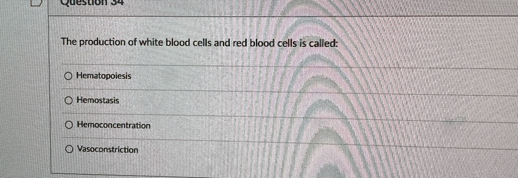 [GET ANSWER] the production of white blood cells and red blood cells is called hematopoiesis ...