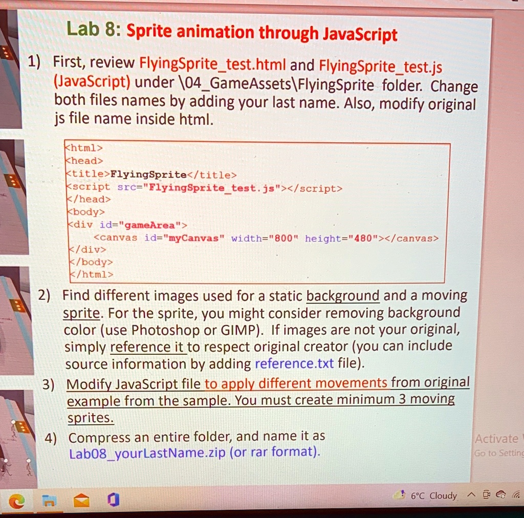 Solved Sprite Animation Through Javascript Lab 8 Sprite Animation Through Javascript 1 First