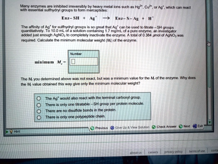 many enzymes are inhibited irreversibly by heavy mclal ions such as hg ...