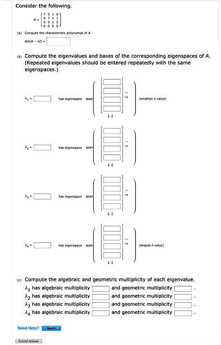 SOLVED: Consider the following: Compute the eigenvalues and bases of the corresponding ...