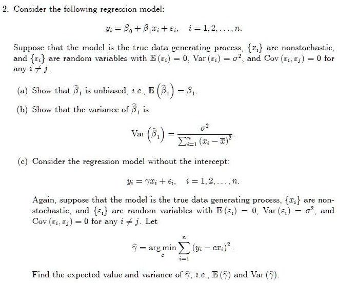 consider the following regression model y 8o 8 i 12 n suppose that the model is the true data ...