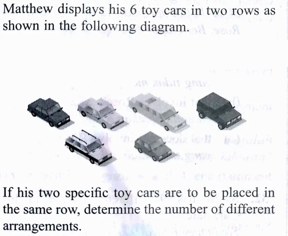 SOLVED: Matthew displays his 6 toy cars in two TOwS as shown in the ...