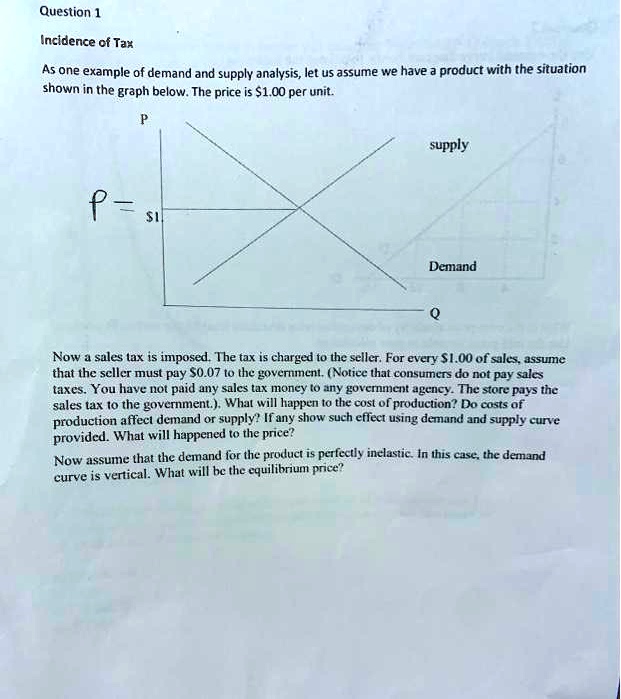 Question 1 Incidence of Tax As one example of demand and supply ...