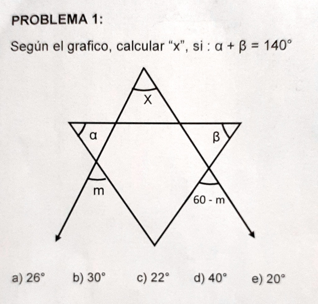 SOLVED: Calcular X si alfa mas beta es igual a 140 grados PROBLEMA 1 ...