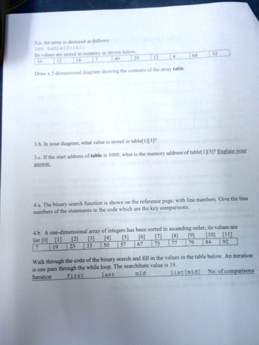 SOLVED: 3.a.An array is dectared as follows inttable(2)15]; Its values are stored in memory as ...