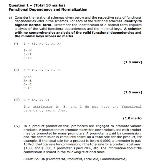 Solved Question 1 Total 10 Marks Functional Dependency And Normalization A Consider The 