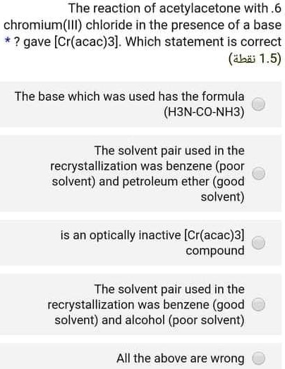 SOLVED:The reaction of acetylacetone with chromium(III) chloride in the ...