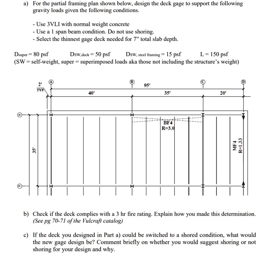 A) For the partial framing plan shown below, design the deck...