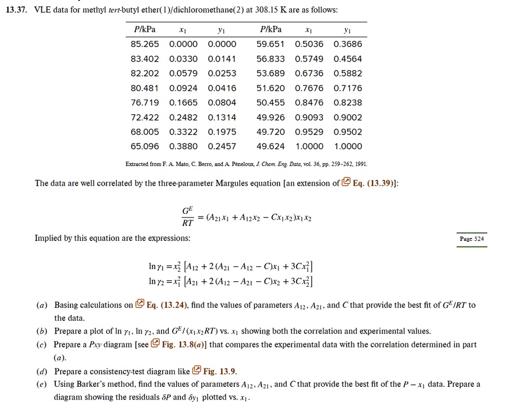 VIDEO solution: 13.37 VLE data for methyl tert-butyl ether ...
