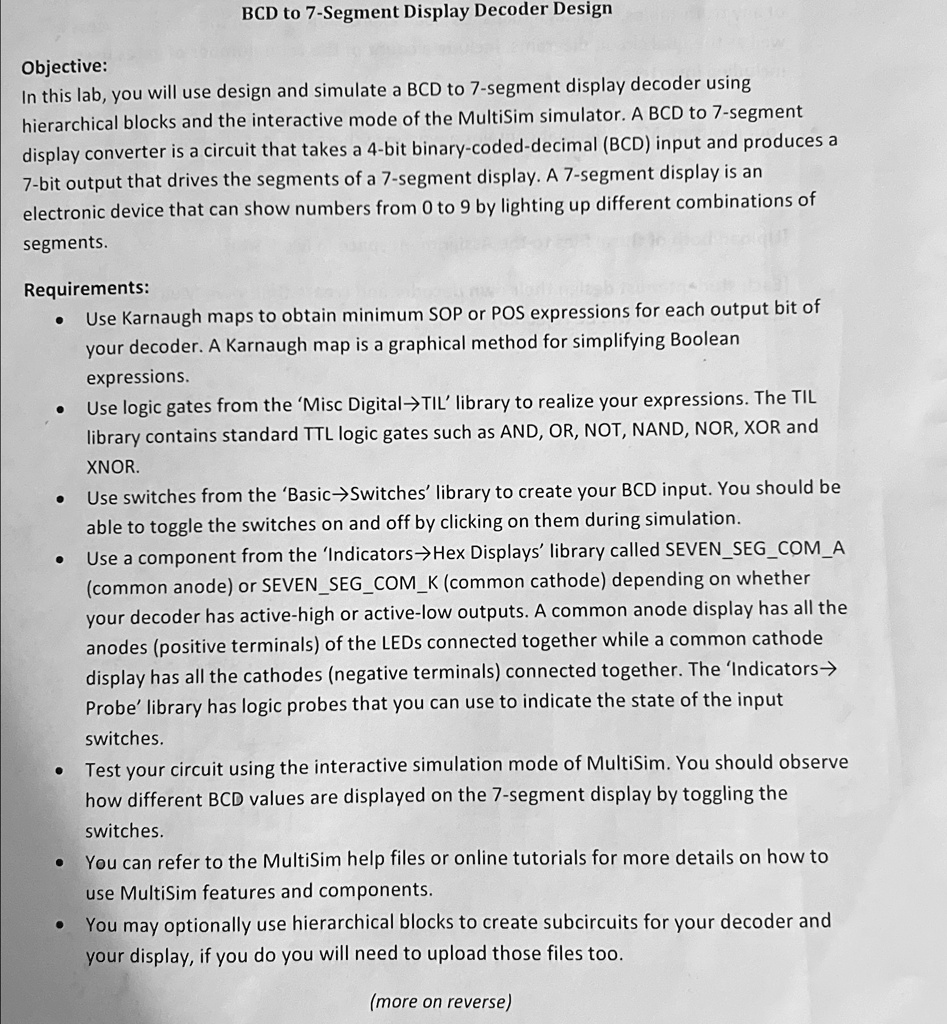 Bcd To 7 Segment Display Decoder Design Objective In This Lab You Will Design And Simulate A Bcd