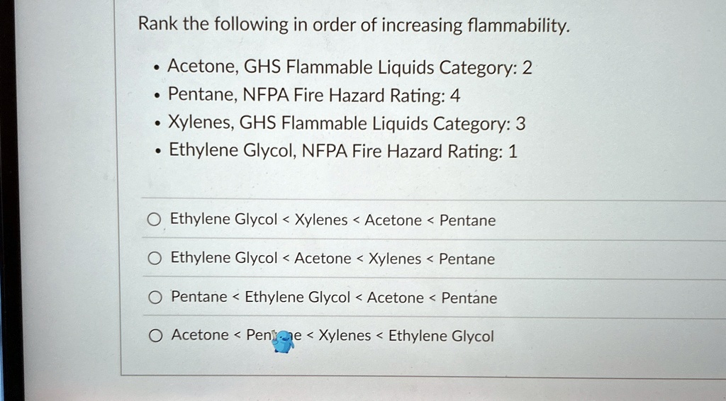 rank the following in order of increasing flammability acetone ghs ...